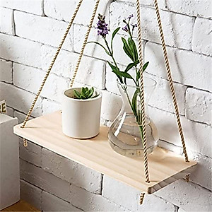 EYHLKM Hanging Wall Shelves Decoration Wooden Swing Hanging Rope Plant Flower Pot Floating Shelf Wall Decoration Home Decor