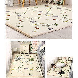 Loartee Kids Play Area Rug - 1.2" Soft & Thick Coral Velvet Nursery Rug, Crawling Mat for Toddler, Jungle Animals Play Mat, Non-Toxic & Anti-Skid, Light Yellow, Size:5.0'x5.0'(About 150x150cm)