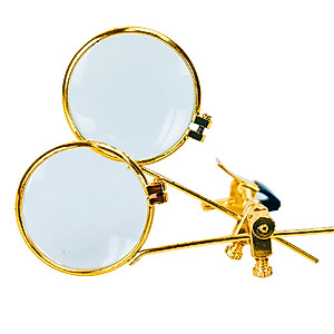 Maximize Double Loupe Clip On to Eyeglass Frames | Magnification 5X and 10X Power | Gold Tone Color | Built for Jewelry Repair, Watchmaking, Electronics Repair, and Steampunks