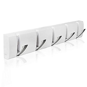 BonusAll Wall Mounted Floating Rack Coat Rack Wall Hook Space-Saving Coat Hanger with 5 Retractable, White