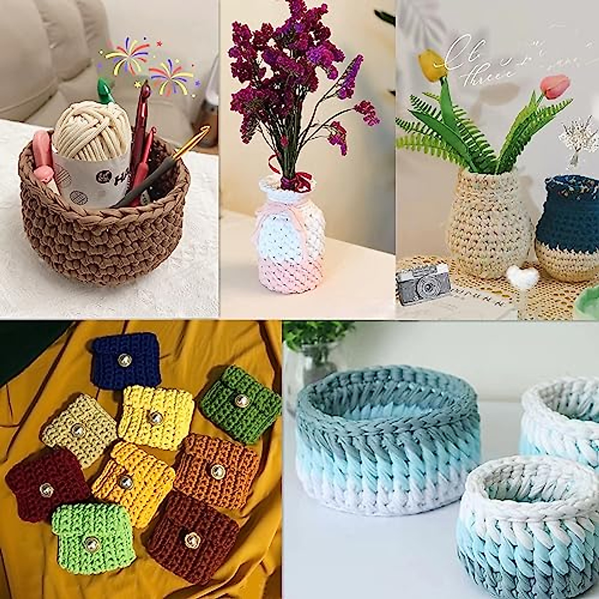 2 PCS T-Shirt Yarn Elastic Fabric Crochet Cloth Knitting Yarn, Spaghetti Yarn Fettuccini Zpagetti Ball for Hand DIY Bag Blanket Cushion Crocheting Projects,Home Decor (Creamy White)