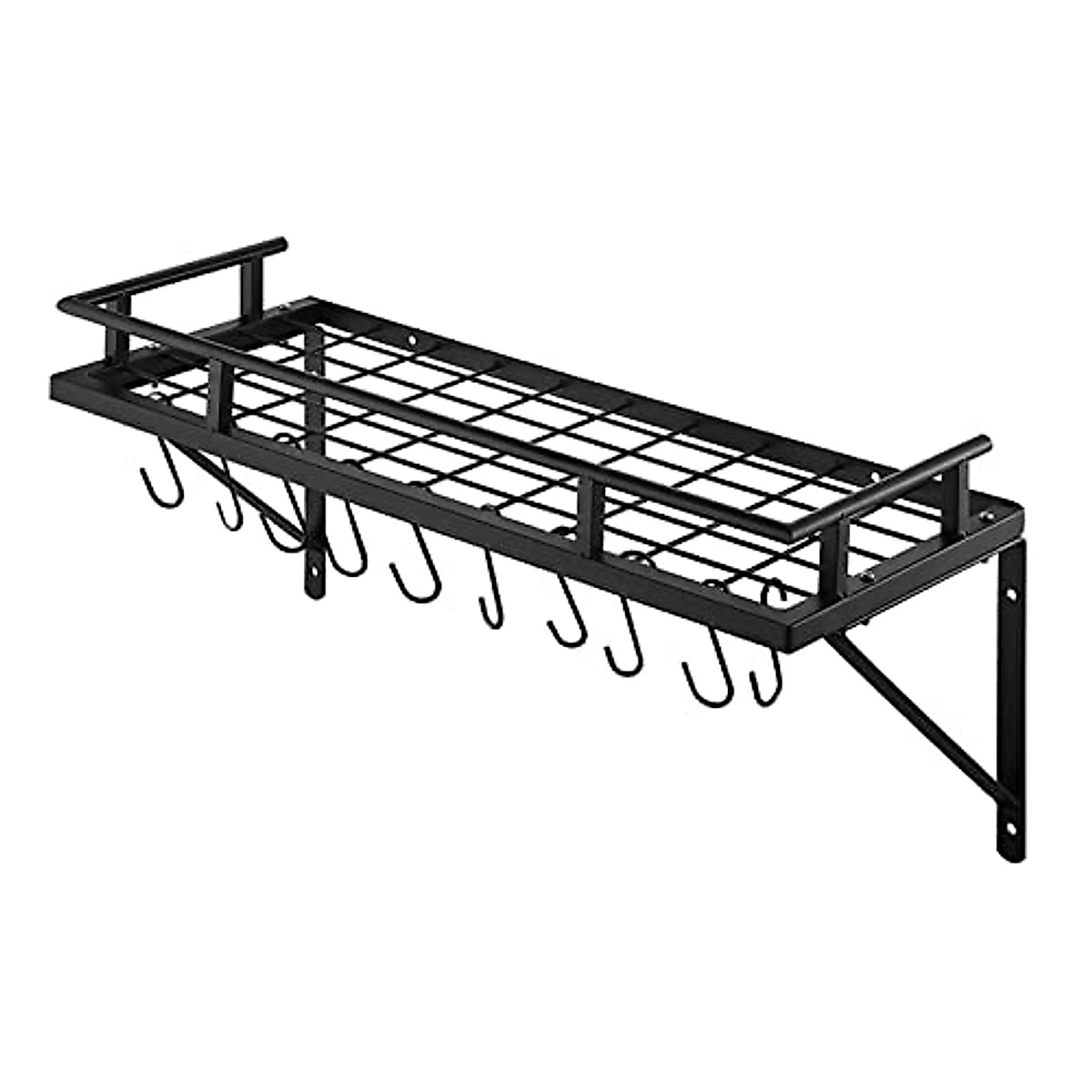 KES Kitchen Pot Pan Rack 24 Inch Hanging Storage Organizer Wall Shelf With Hooks Wall Mounted Matte Black, KUR215S60-BK