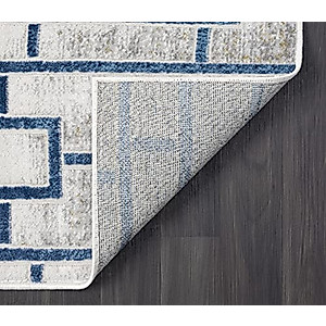 Abani Atlas 5'x8' Blue/Grey Area Rug, Rectangle Design - Durable Non-Shedding - Easy to Clean