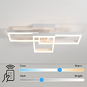 LED Ceiling Lights Fixture, Square Modern Ceiling Light, 100W LED Flush Mount Ceiling Light Fixtures, Remote Control Dimmable 3000K-6500K for Dining Room, Living Room, Kitchen, Bedroom, Office (White)