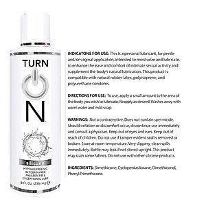 Turn On Silicone Based Sex Lube 8 Ounce Premium Personal Lubricant - Long Lasting, Condom Safe, Vegan, Ph Balanced, Hypoallergenic, Glycerin & Paraben Free, Water-Based Upgrade for Men & Women