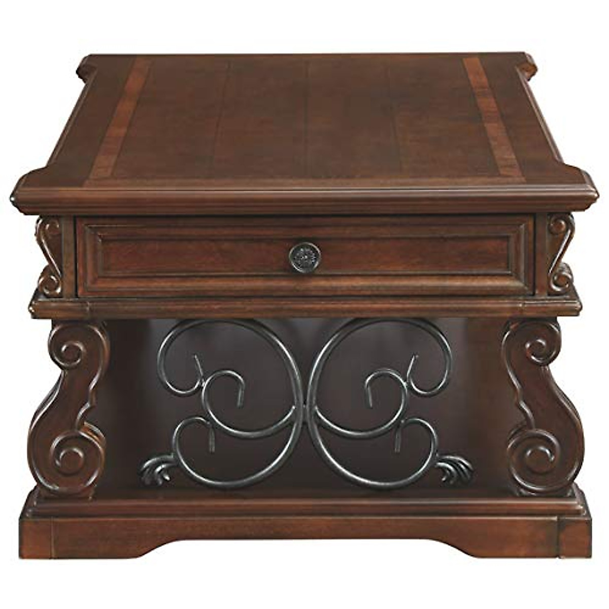 Signature Design by Ashley Alymere Traditional Lift Top Coffee Table, Hand-Finished with 2 Storage Drawers and Fixed Floor Shelf, Dark Brown