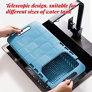 Multifunctional Chopping Board, Plastic Kitchen Sink Strainer with Stoarge Basket 3 in 1 for Cutting Washing Draining (Off White)
