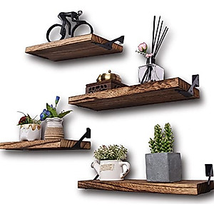 HXSWY Rustic Wood Floating Shelves for Wall Decor Farmhouse Wooden Wall Shelf for Bathroom Kitchen Bedroom Living Room Set of 4 Light Brown