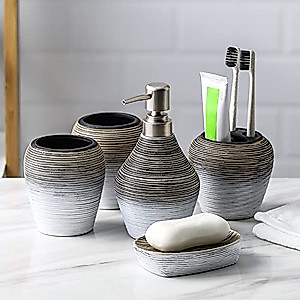 Ltwqv Bathroom Accessories Set 5 Pcs Bathroom Countertop Vanity Accessory Set with Ceramic Cup, Lotion Soap Dispenser, Soap Dish, Toothbrush Holder, Modern Ceramic Bathroom Essentials Sets