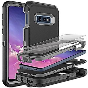 HONG-AMY Galaxy S10E Case: 3-in-1 Shockproof Heavy Duty Protection, 2 Nano Explosion-Proof Films, Black/Grey