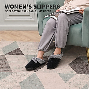 Homitem Fuzzy Slippers for Women Indoor and Outdoor Fluffy Bedroom House Shoes with Arch Support Memory Foam Winter Warm Ladeis Cute Comfy Cozy Black Size 7-8