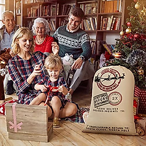 HBlife Canvas Santa Sack, 19.7 X 27.6 Inch Large Santa Bags for Gifts, Personalized Christmas Sacks for Presents with Drawstring, Style 3