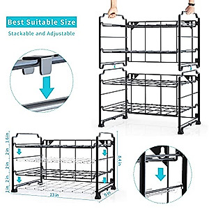 AULEDIO Adjustable Water Bottle Organizer Storage, 2-Tier Stackable Water Bottle Holder Rack, Black(2 Pack)