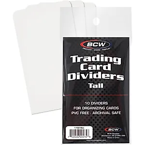 BCW Tall Trading Card Dividers - 50 ct | Archival Quality, Write-On Index Tab, 3 11/16 X 2 11/16 Inches | Fits Vault, Super Vault, QuickFold, Shoe, and Super Shoebox Boxes | Card Organizer Dividers