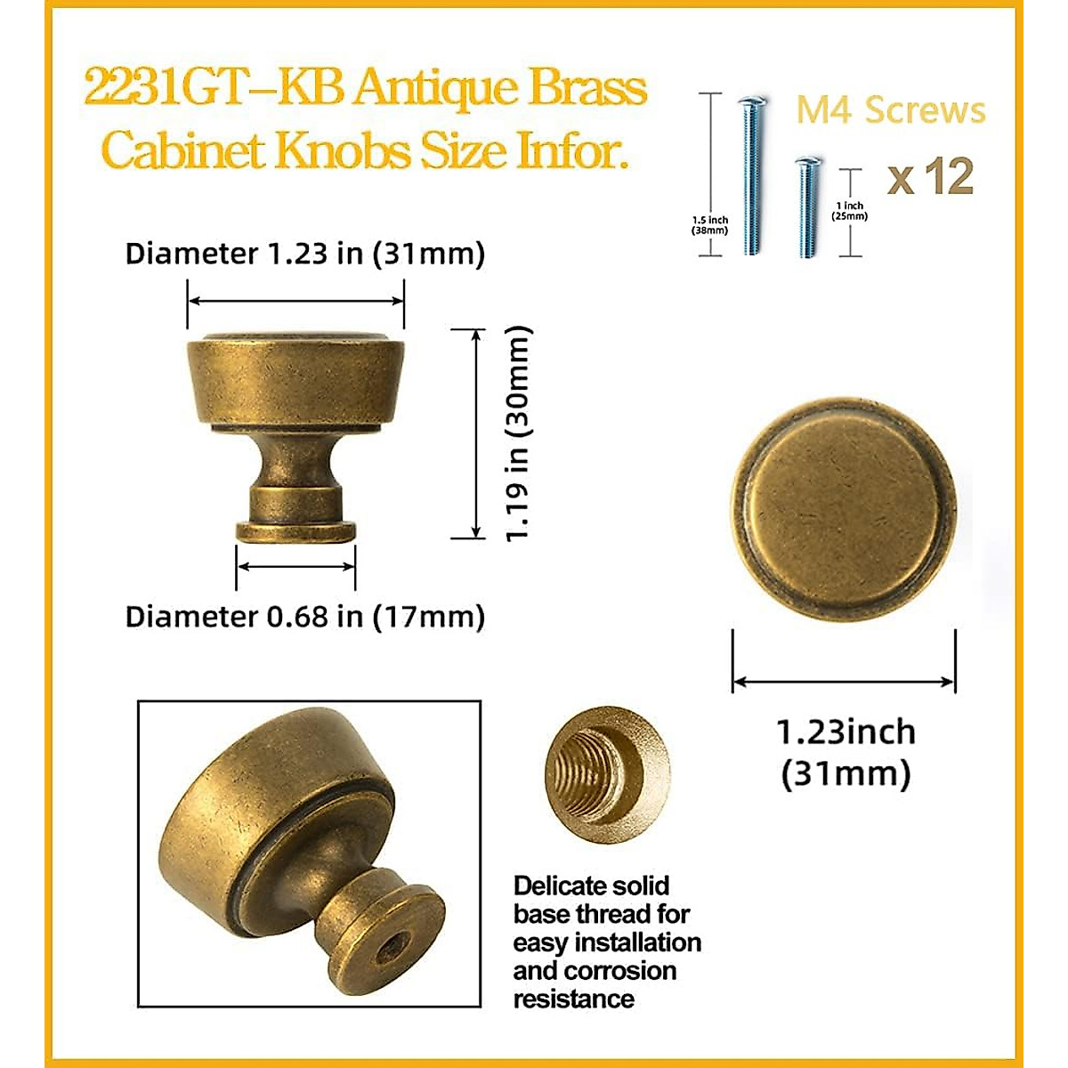 Goo-Ki 6 Pack Antique Brass Drawer Knobs Kitchen Cabinet Hardware - Solid Zinc Alloy Vintage Bronze Retro Knob Ancient Single Hole Bar Handles Pull for Closet Wardrobe Dresser Cupboard