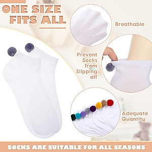Geyoga 12 Pairs White Ankle Socks with Pom Pom Balls Lowcut Pom Pom Performance Socks Seamless Soft Low Cut Socks Athletic Socks (Multicolor)