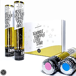 Sweet Baby Co. Baby Gender Reveal Confetti Cannon with Color Powder Boy or Girl Blue Confetti Smoke and Pink Confetti Smoke, Set of 4 | Twinkle Twinkle Little Star Party Poppers | Holi Popper Sticks