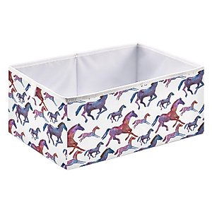 Emelivor Watercolor Horses Rectangle Storage Bins Fabric Storage Cube Large Storage Baskets for Shelves Collapsible Cube Organizer Bins for Shelves Home Office Clothes Clothing,16 x 11inch