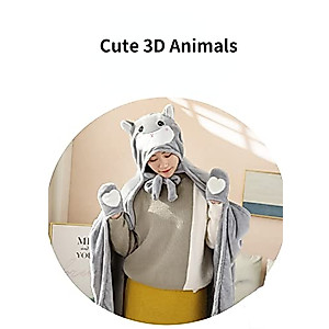 Wearable Blanket Soft Cape for Adult Women Men Warm Cozy Hoodie Cute 3D Animals Cartoon with Gloves Carpet Home (Large,Duck)