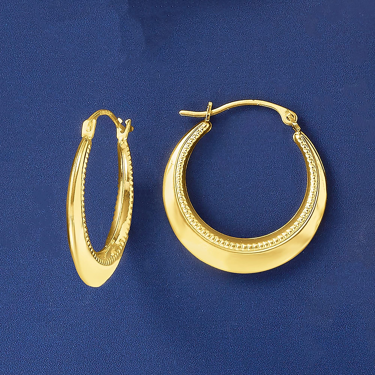 Ross-Simons 14kt Yellow Gold Beaded and Polished Hoop Earrings