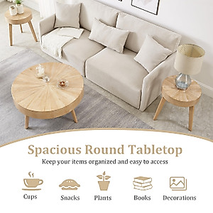 Gexpusm 2-Piece Solid Wood Coffee Table Set, Rustic Round Farmhouse End Tables for Living Room, 31x31x16 in, Light Brown