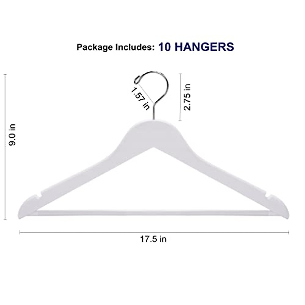 Amber Home Solid Wood Suit Coat Hangers 10 Pack, Smooth White Finish Wooden Dress Hangers with Non Slip Pant Bar, Clothes Hangers with 360 Swivel Hook & Notches for Jacket, Pant, Shirt (White, 10)