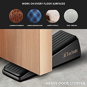 Techoln Heavy Duty Door Stopper, Rubber Wedge,304 Stainless Steel Security Door Stops,Suitable for All Floor Surfaces, with Hangers for Easy Storage (2, Black)