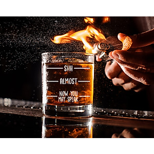 CARVELITA Shh Almost Now You May Speak Whiskey Glass - 11oz Old Fashioned Rocks Glass, Cool Novelty Birthday Gift for Men, Friends, Husband, Boyfriend, Dad, Coworkers or Boss