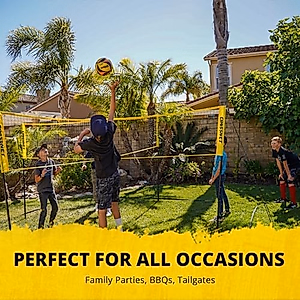 CROSSNET 4-Way Volleyball Net with Carrying Backpack & Ball - 4 Square Volleyball Game Set for Adults and Kids - Quick Assemble Outdoor Game - Backyard Yard Games