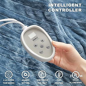 Degrees of Comfort Electric Blanket Full Size | Single Control with Auto Shut Off | Fleece Heated Blanket for Bed | Machine Washable | Blue, 80Wx84L
