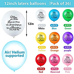 36 Pieces Colorful Release Memorial Balloons Remembrance Funeral Balloons with 2 Pieces White Ribbons for Celebration of Life, Balloon Release, Funeral Decoration