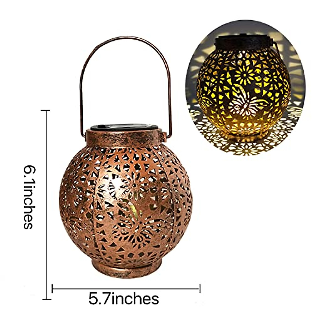 Butterfly Hanging Solar Lanterns Retro Solar Lights with Handle, Outdoor Solar Garden Lights Decor Metal Decorative Garden Lights for Patio, Lawn, Porch, Backyard Christmas Day…