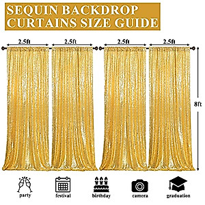HELAKU Gold Sequin Backdrop Curtains - 4 Panels 2.5x8ft Sequin Backdrop Gold Backdrop Curtains for Wedding Birthday Party Decoration Glitter Backdrop Curtains