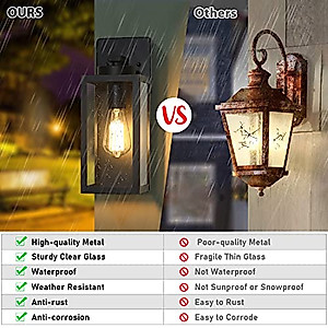 Outdoor Wall Light Fixtures, Exterior Waterproof Wall Lanterns, Porch Sconces Wall Mounted Lighting with E26 Sockets & Glass Shades, Modern Matte Black Wall Lamps for Patio Front Door Entryway, 2-Pack