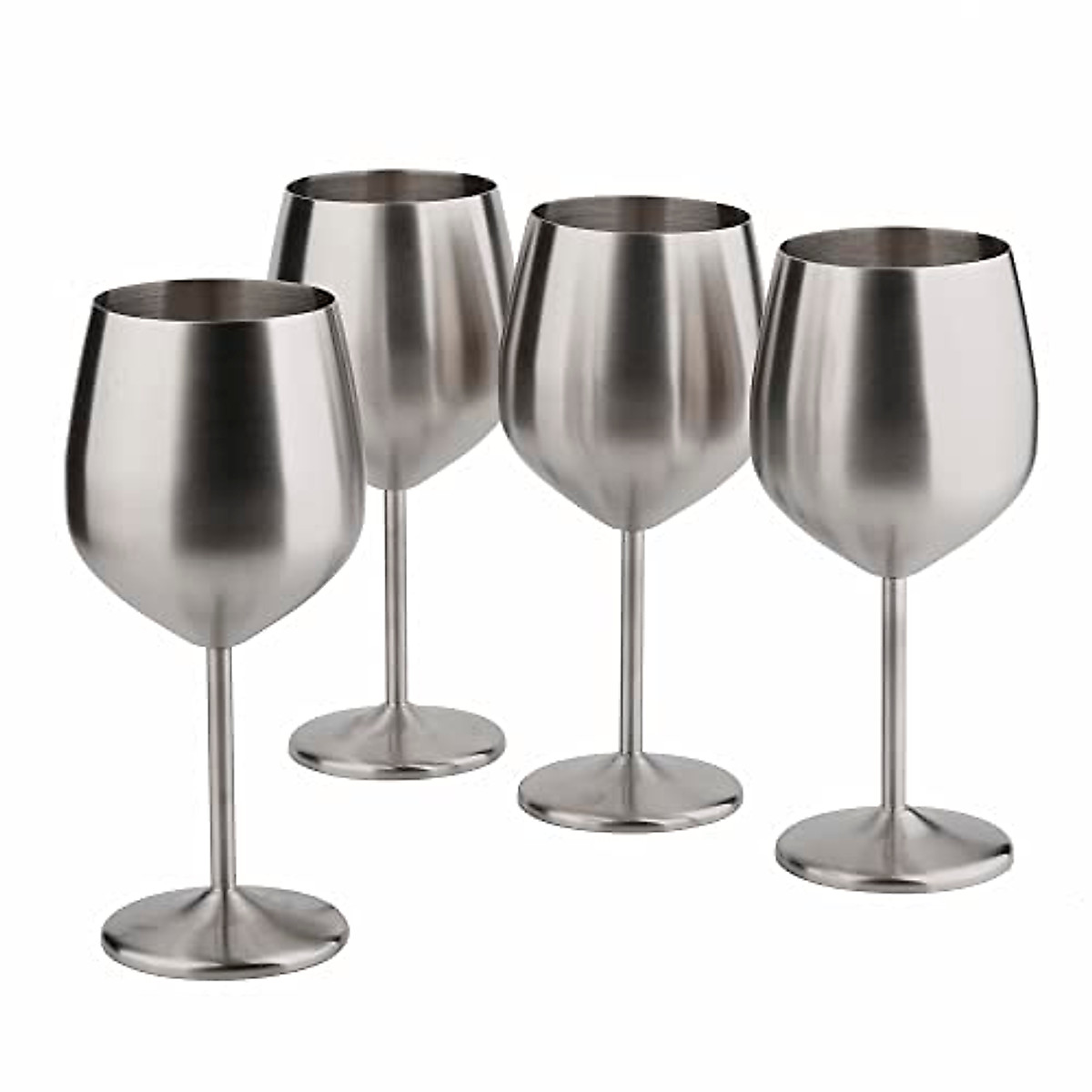ARORA Stainless Steel Wine Glass 18oz - Set of 4 Matte Silver - 3.6" D x 8.3" H, Large (851005)