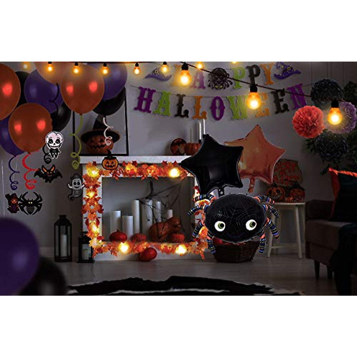 Halloween Party Decorations Kit, Happy Banner, Latex Balloons are Printed with Patterns, Hanging Swirls, Paper Garlands Home Party Halloween Decoration Supplies（48 Pack ）