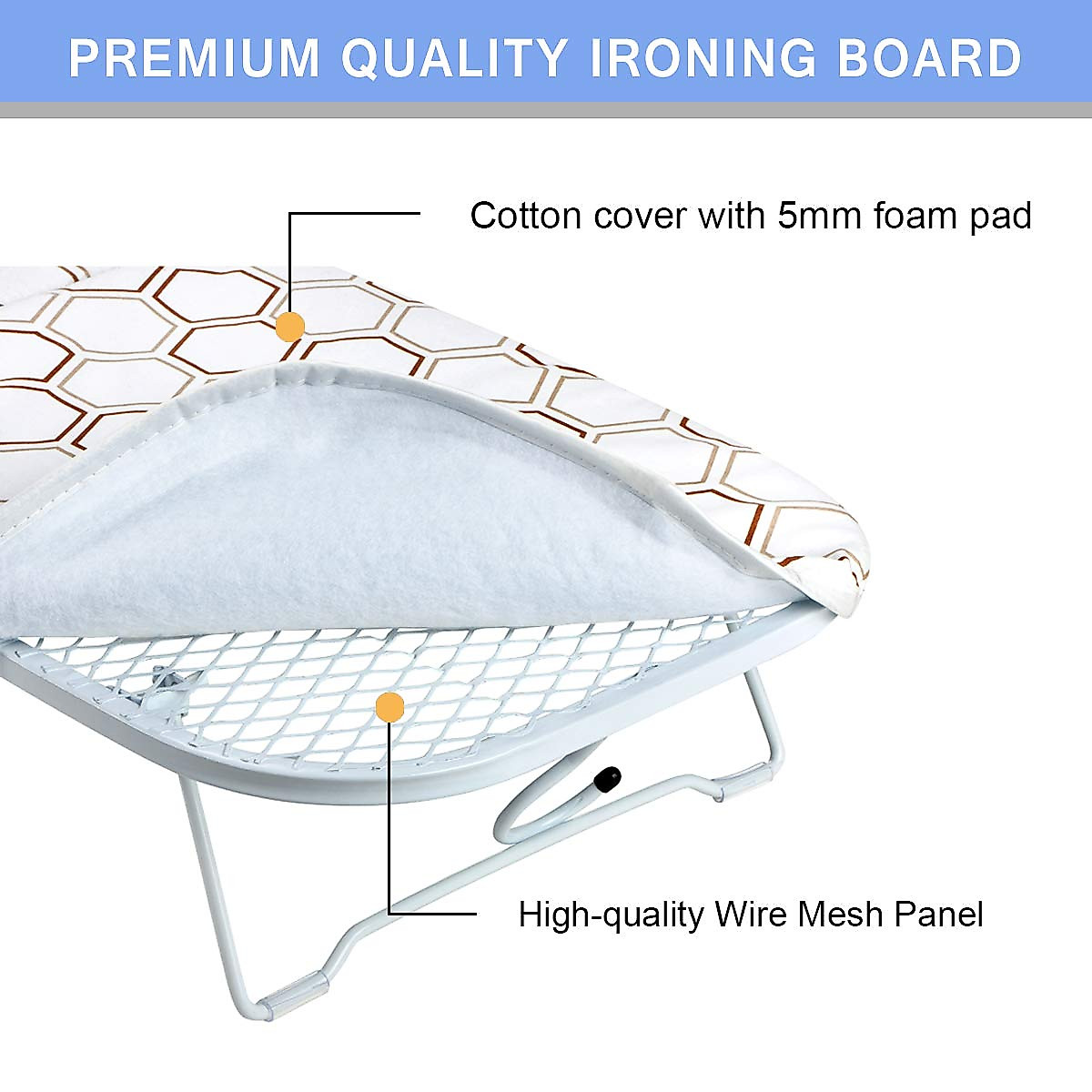 SheeChung Small Tabletop Ironing Board 30" L x 12" W Heavy Duty Ironing Board with Mesh Metal Base 100% Cotton Cover,Hook for Hanging,Portable Folding Mini Iron Board for Sewing Craft Room House Dorm