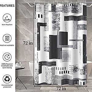 Awellife Black and White Shower Curtain Modern Gray Shower Curtains for Bathroom Waterproof Geometric Grey Shower Curtain Waffle Fabric Bathroom Curtain for Hotels, 72x72 inch