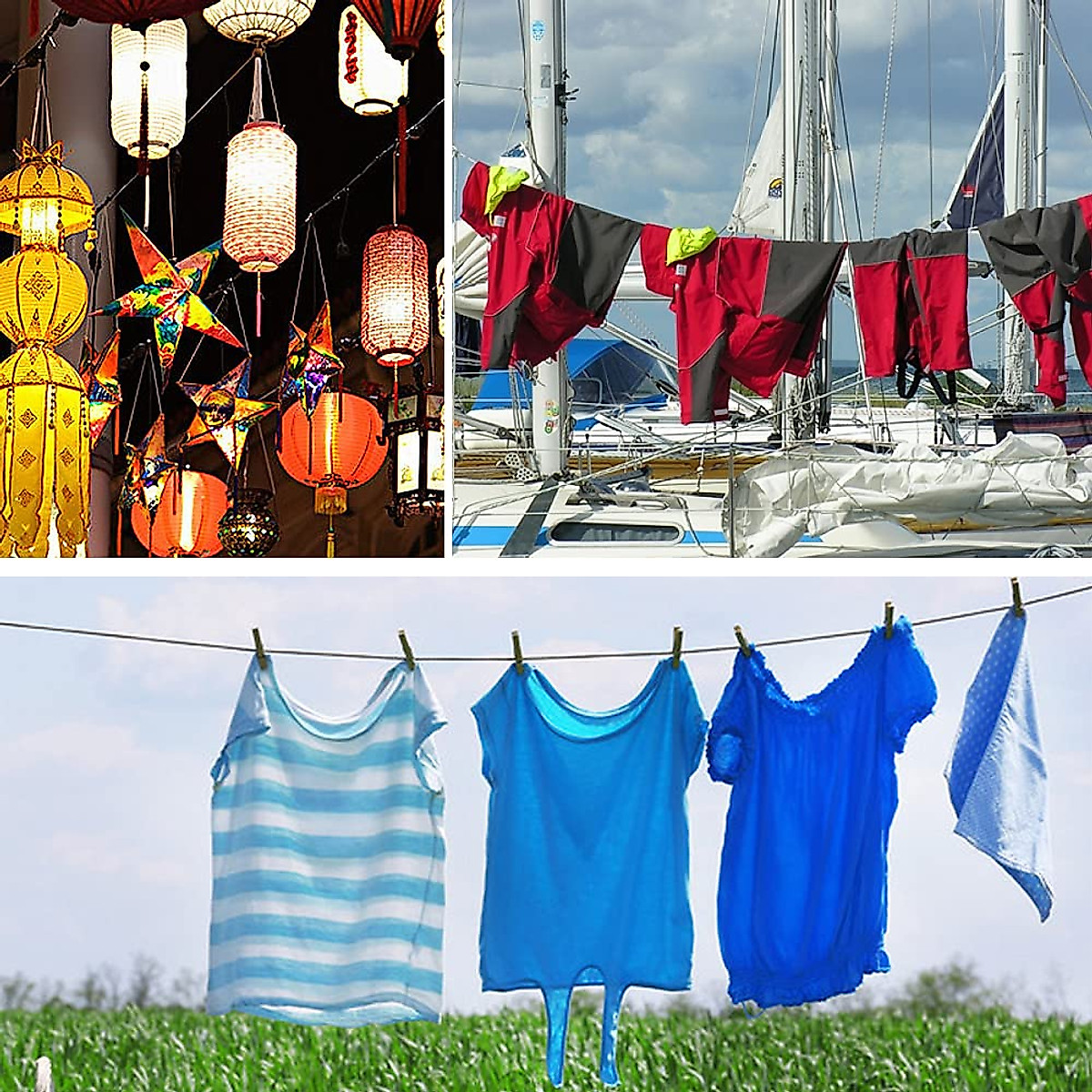 Outdoor String Light Hanging Kit, 200ft Coated Stainless Steel Cable Light Guide Wire, Contain Turnbuckle and Hooks, for Indoor and Outdoor Lights, Patio, Garden