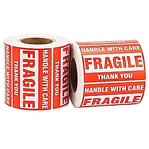 Immuson Warning Fragile Tape, 3" X 2" Fragile Handle with Care Warning Stickers for Shipping and Packing,500 Labels Per Roll (1 Roll)