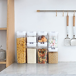 CQT Airtight Food Storage Container 7 Pieces BPA Free Plastic Cereal Containers with Easy Lock Lids, for Kitchen Pantry Organization and Storage, (WHITE)