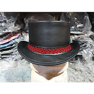 Steampunk Braided Band Black Leather Top Hat (Leather, Large)