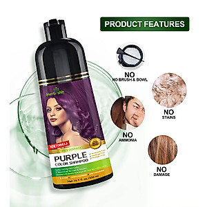 Herbishh Magic Hair Dye Shampoo – Colors Gray Hair in Minutes – Long Lasting – 500 Ml – 3-In-1 Ammonia-Free Color Treatment (Purple)