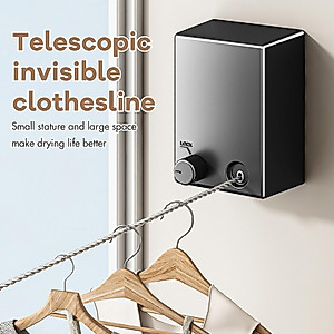 DWQOO Retractable Clothesline Indoor Outdoor Clothes Line, Portable Heavy Duty Washing Line, Heavy Duty Clothes Drying Laundry Line, Wall Mounted Drying Rack Clothing Line, Secure Lock System-Black