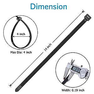 Zip Ties 14 inch (50 Pack), Black, 50 lb, UV Resistant Cable Ties for indoor and outdoor by SKALON