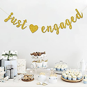 RoadSea Just Engaged Banner - Bachelorette Party Garland Supplies - Engagement - Hen Night Party Decorations - Gold Glitter