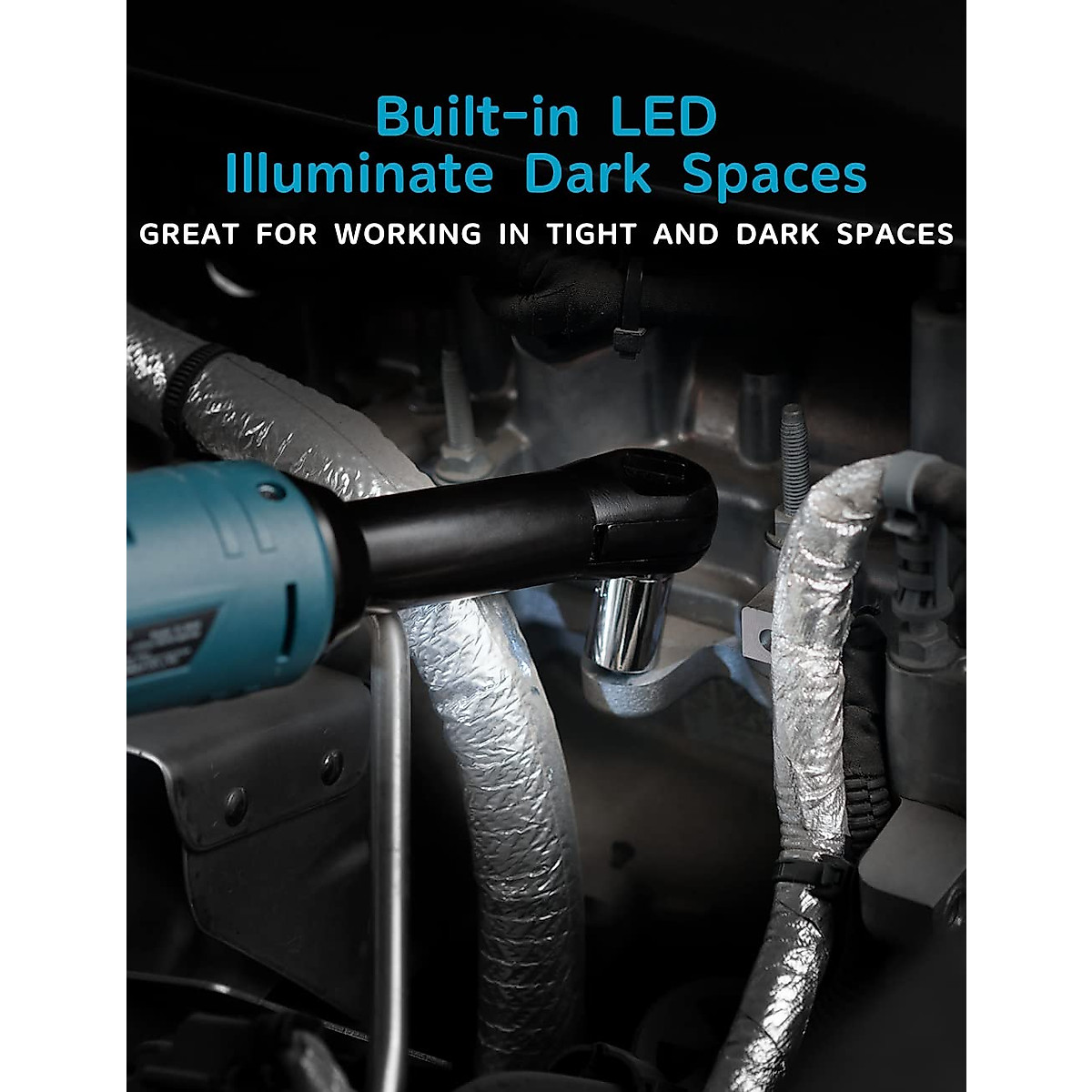 S-LONG Extended Cordless Ratchet Wrench Set, 3/8" 400 RPM 12V Power Electric Ratchet Driver with 12 Sockets, Two 2000mAh Lithium-Ion Batteries and 60-Min Fast Charge