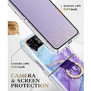 Galaxy Z Flip 4 Case with Ring Holder, Wireless Charging Anti-Scratch Shockproof Case for Samsung Z Flip 4 5G. (Blue Purple)