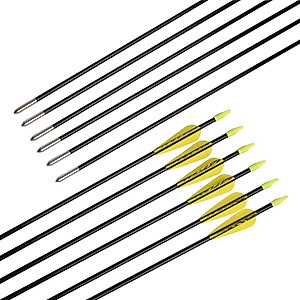 6875 Fiberglass Arrows Archery 26 Inch Target Shooting Safetyglass Recurve Bows Suitable for Youth Children Woman Beginner 6pcs/Pack (tigerspot Yellow Vanes)