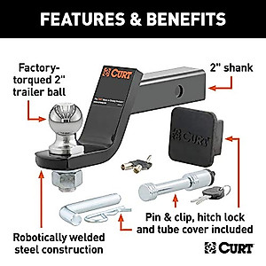 CURT 45554 Trailer Hitch Mount, 2-Inch Ball, Lock, Fits 2-In Receiver, 7,500 lbs, 4" Drop, Cap , black